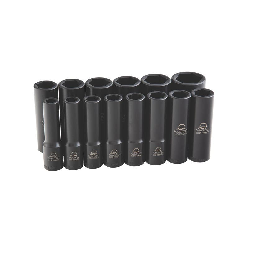 1/2" DRIVE 14 PIECE METRIC 6 POINT DEEP ADV IMPACT SOCKET SET ...