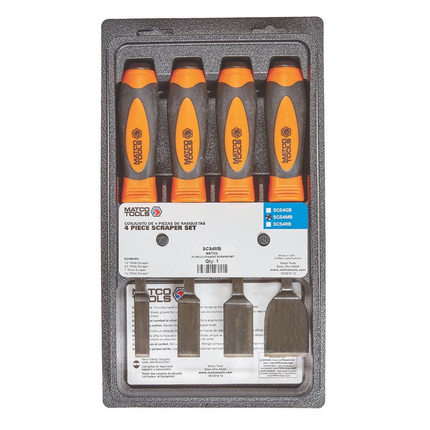 4 PIECE 10" LONG SCRAPER SET - ORANGE SCS4MB | Matco Tools