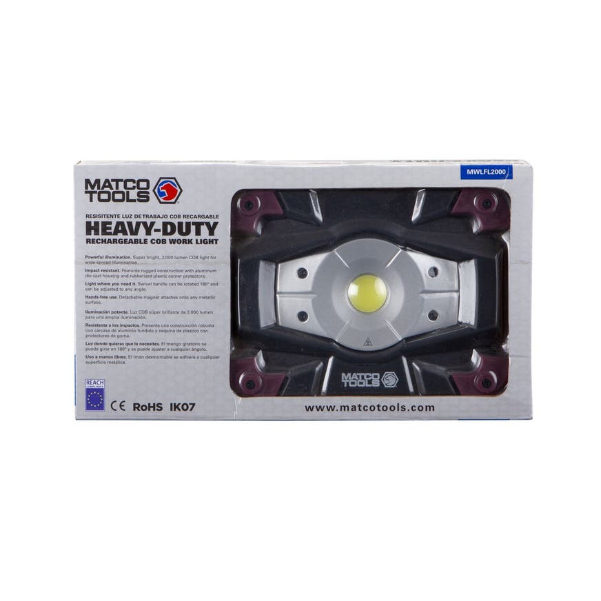 2,000 LUMENS HEAVY-DUTY RECHARGEABLE FLOOD LIGHT MWLFL2000 | Matco Tools