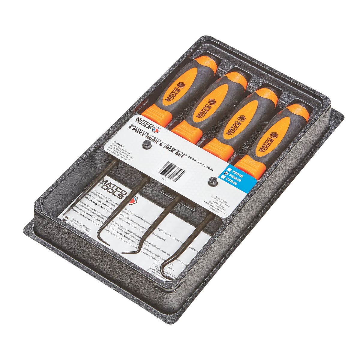 4 PIECE HOOK AND PICK SET WITH METAL CAP - ORANGE PSM4B | Matco Tools