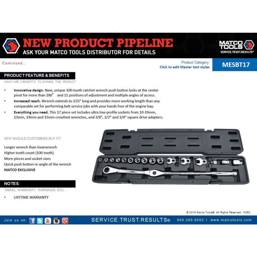 EXTENDED REACH RATCHETING SERPENTINE BELT MASTER TOOL KIT MESBT17 ...