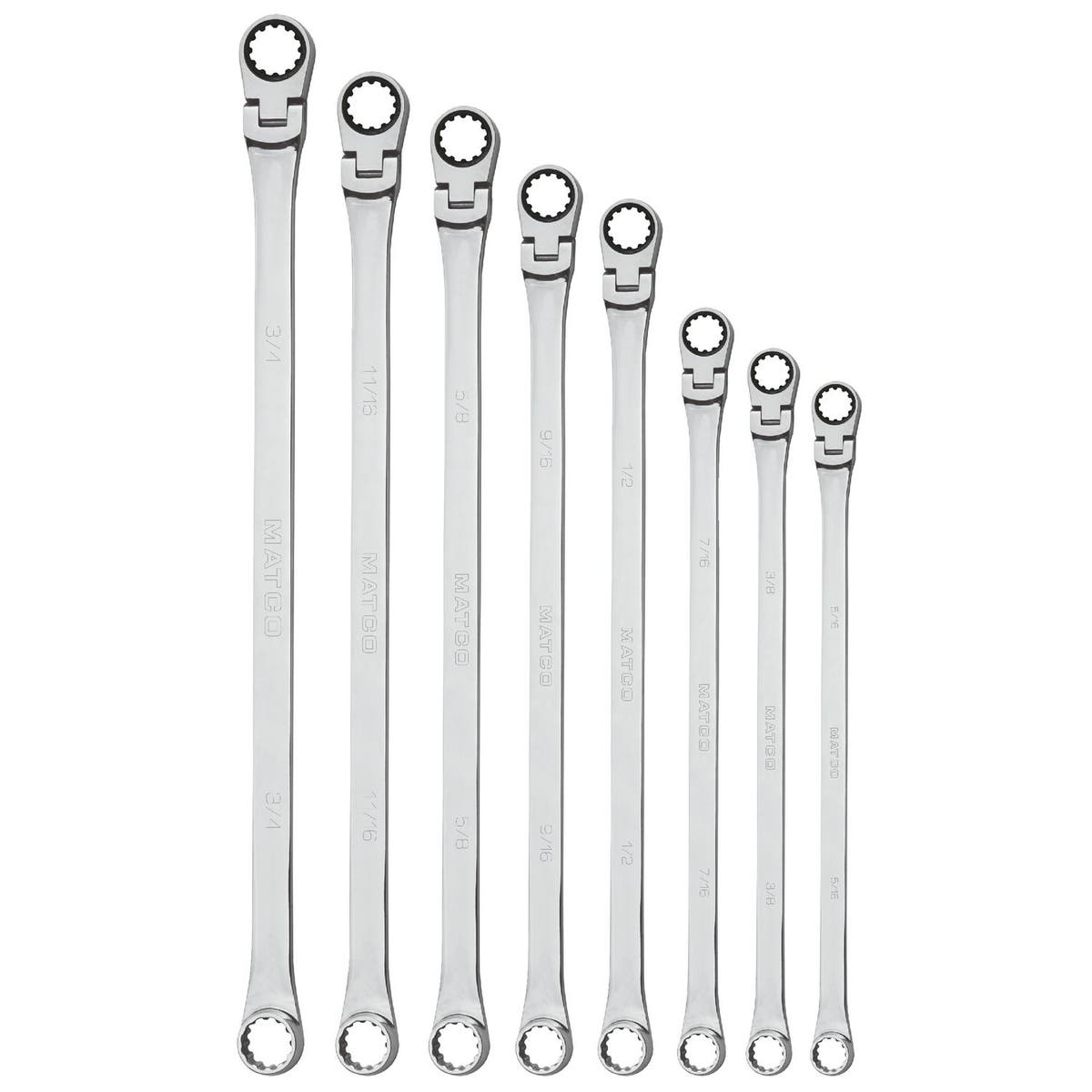 8 PIECE 0° FLEX HEAD RATCHETING XL WRENCH SET SRFBZXL82TA | Matco Tools