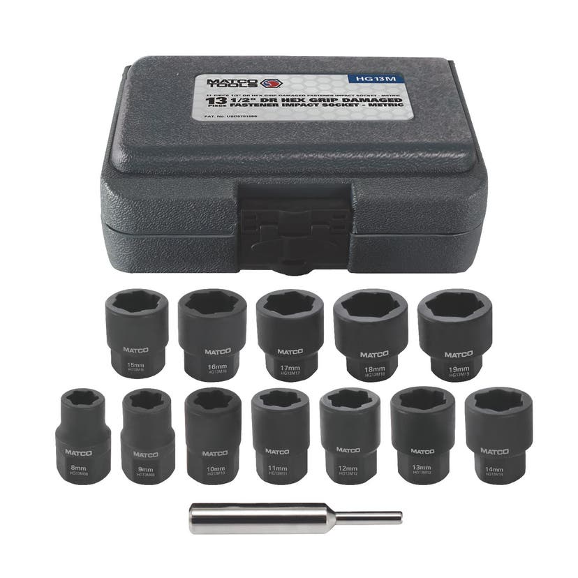 3/8" DRIVE 13 PIECE METRIC HEX GRIP DAMAGED FASTENER IMPACT SOCKET SET ...