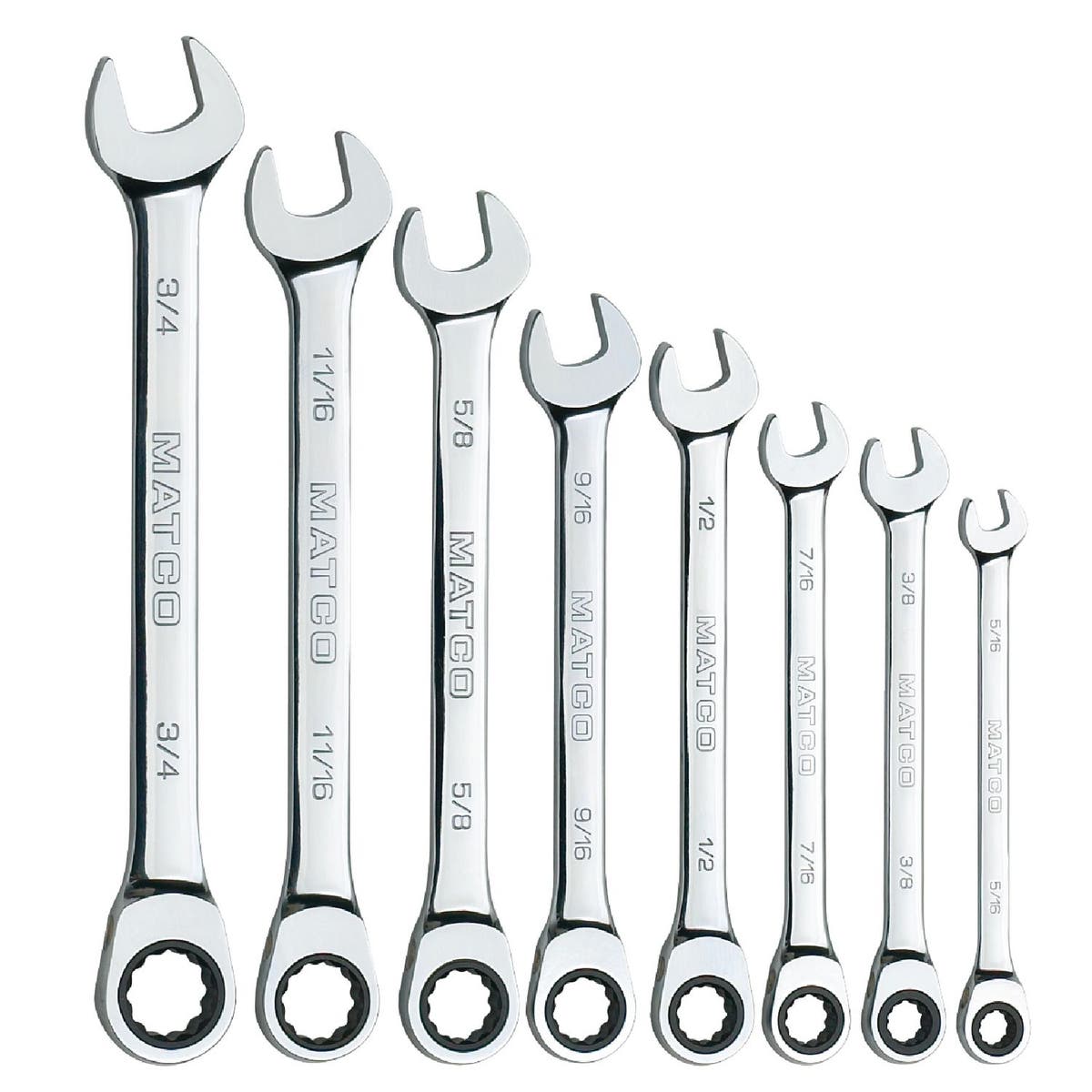 8 PIECE 72 TOOTH SAE COMBINATION RATCHETING WRENCH SET S7GRC8 | Matco Tools