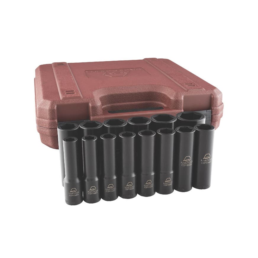 1/2" DRIVE 14 PIECE METRIC 6 POINT DEEP ADV IMPACT SOCKET SET ...