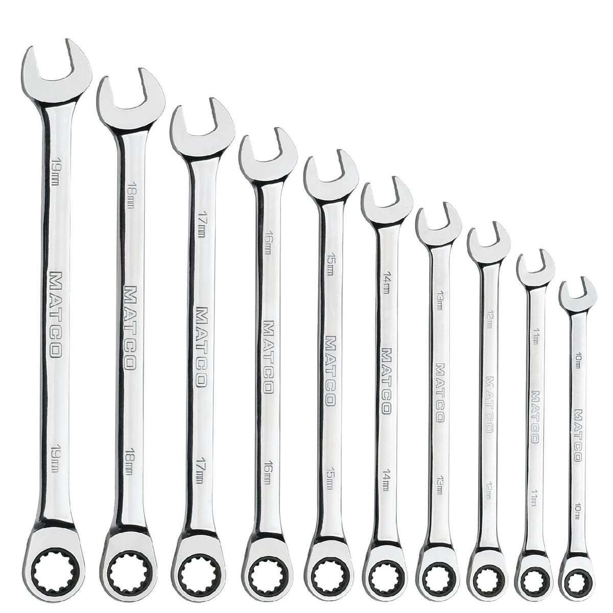 10 PIECE 90 TOOTH EXTRA LONG METRIC COMBINATION RATCHETING WRENCH SET ...