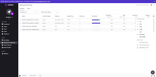 A Look into the Implementation of SingleStore's Workload Monitoring UI