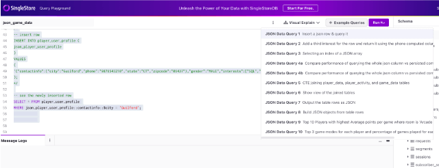 The JSON Playground in SingleStoreDB