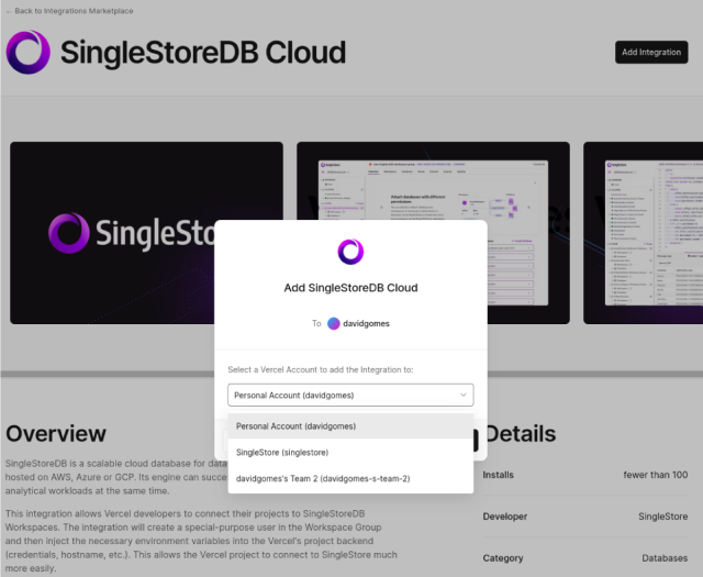 Introducing the Vercel Integration for SingleStoreDB Cloud