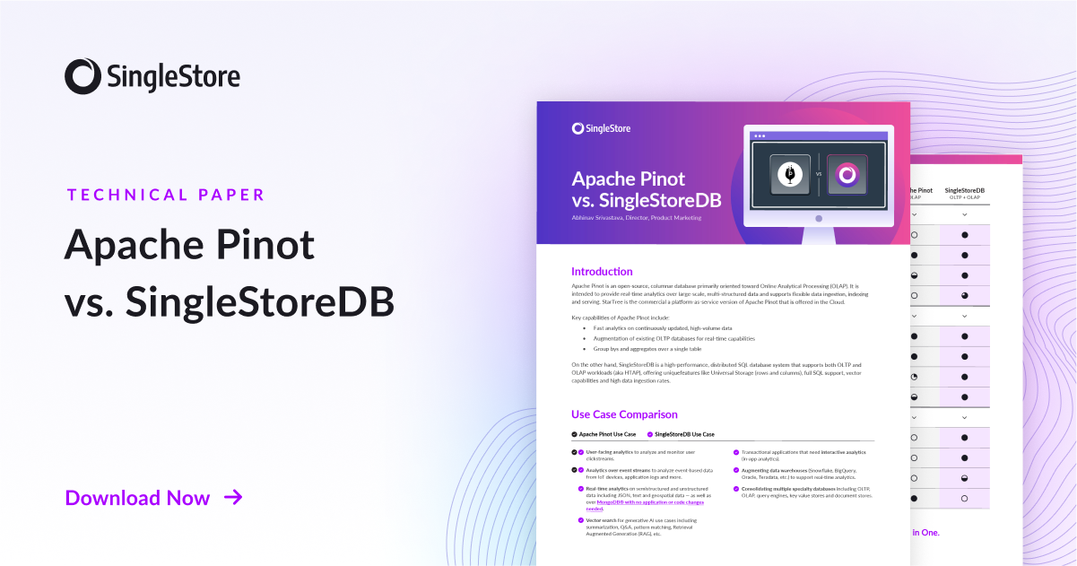 Whitepaper: Comparison Report- Apache Pinot versus SingleStoreDB