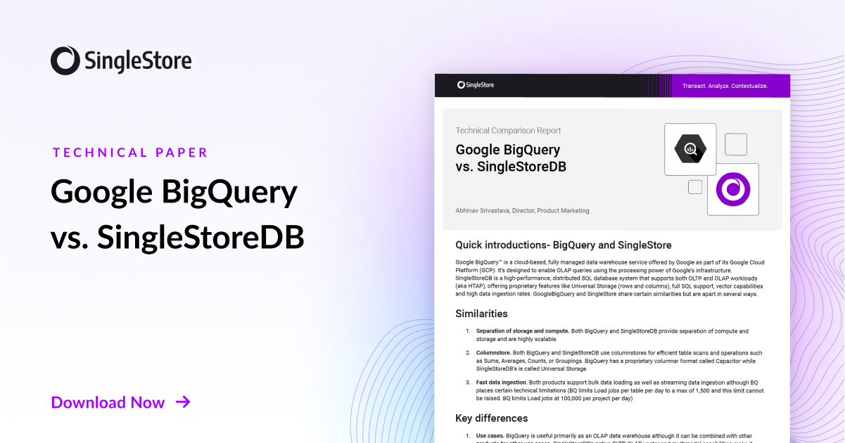 Comparison Report: Google BigQuery versus SingleStoreDB - SingleStore