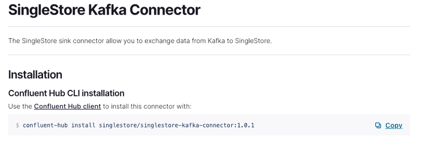 Installing The Singlestore Kafka Connector Via Confluent Hub · Singlestore Documentation