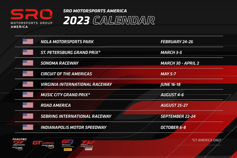 SRO Motorsports America announces 2023 race schedule | RACER