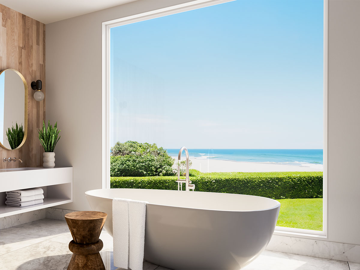 large fixed window over a soaker tub