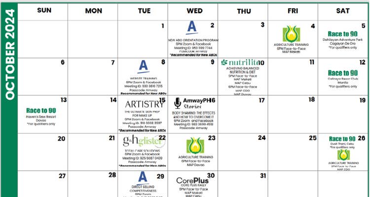 Monthly Training Calendar