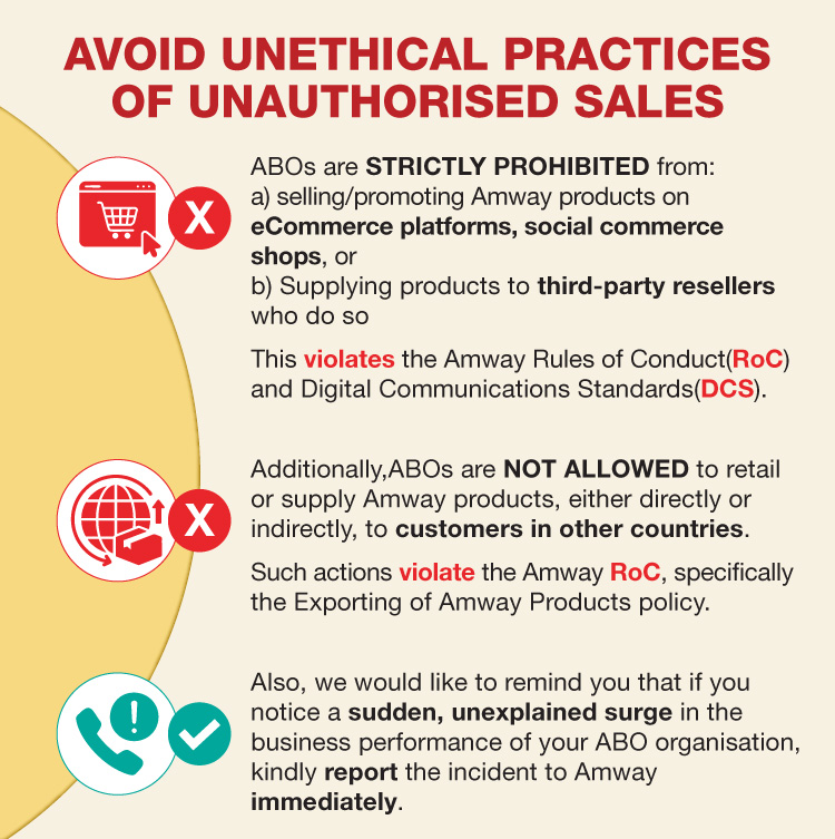 WARNING: Refrain from Unauthorised Selling! | AmwayNow