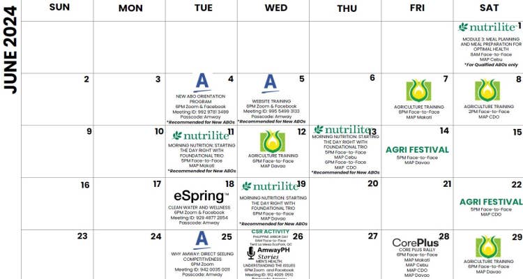 Monthly Training Calendar