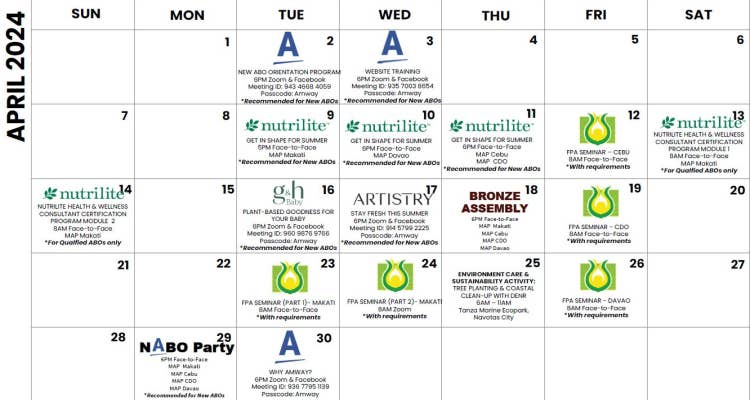 Monthly Training Calendar