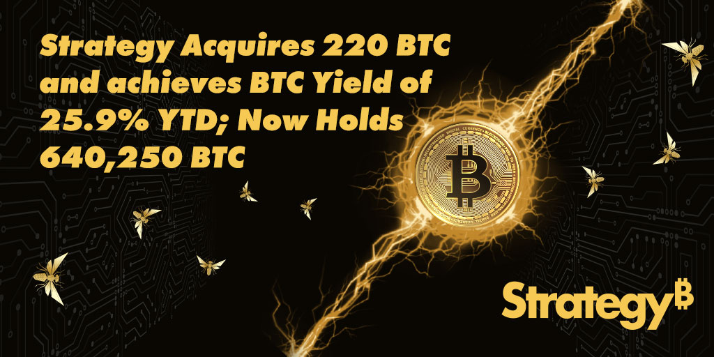Strategy Acquires 220 BTC and Now Holds 640,250 BTC