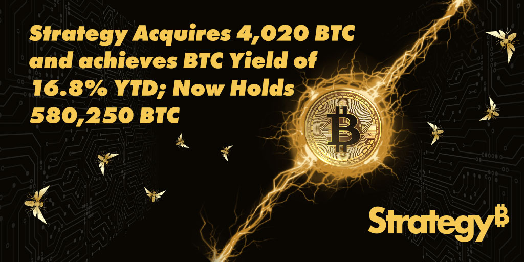 Strategy Acquires 4,020 BTC and Now Holds 580,250 BTC