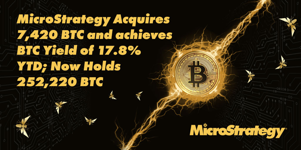 MicroStrategy Acquires 7,420 BTC and achieves BTC Yield of 17.8% YTD ...